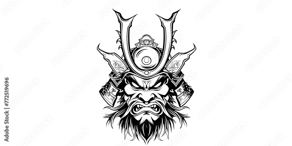 Angry Samurai Warrior Vector. Traditional Japanese art featuring a ...
