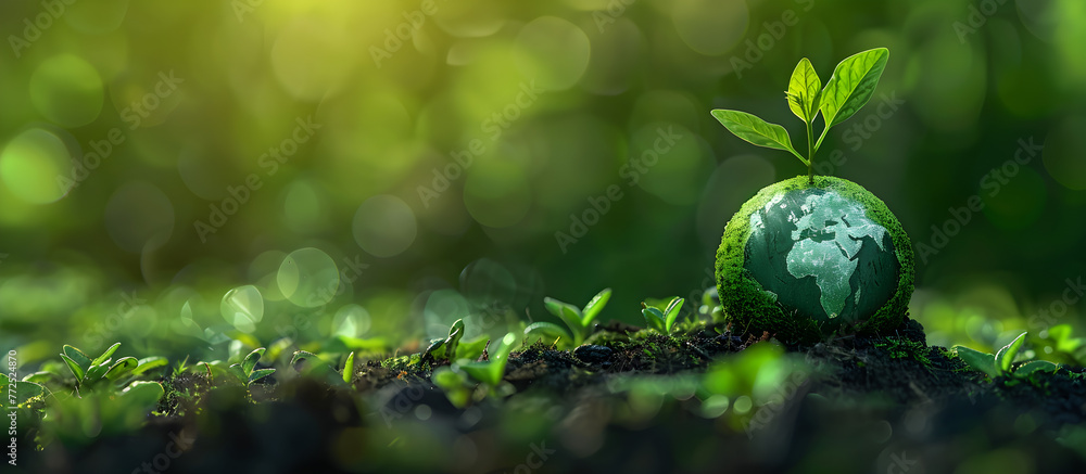 Green Earth with a young plant on a nature background, design for World ...