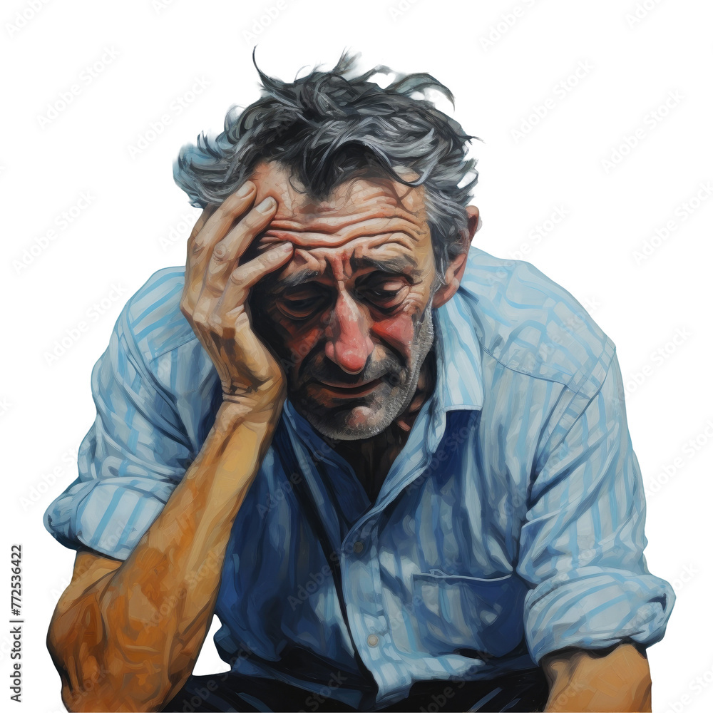 A painting by a talented artist capturing the gesture of a man with his ...