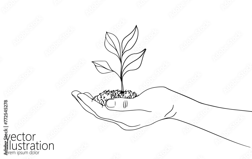 Single continuous line art growing sprout. Plant leaves seed grow soil ...