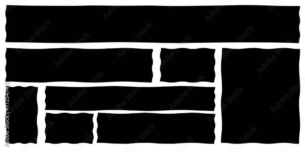 Set of geometric uneven rectangular shapes. Black wavy sheet of paper ...