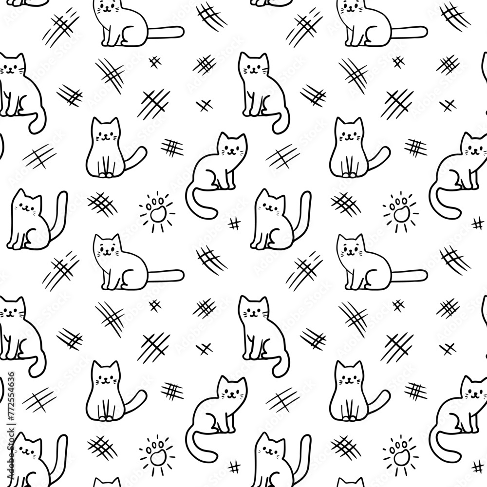 Poster Pattern of cats, claw prints, scratches, vector illustration ...