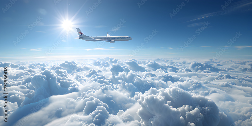 Skyward Soar Airplane Flying in the Blue Sky Above the Clouds,Plane is ...