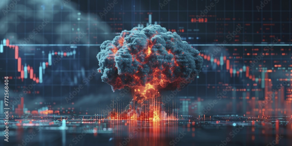 Clean graphic of a mushroom cloud forming from a financial explosion ...