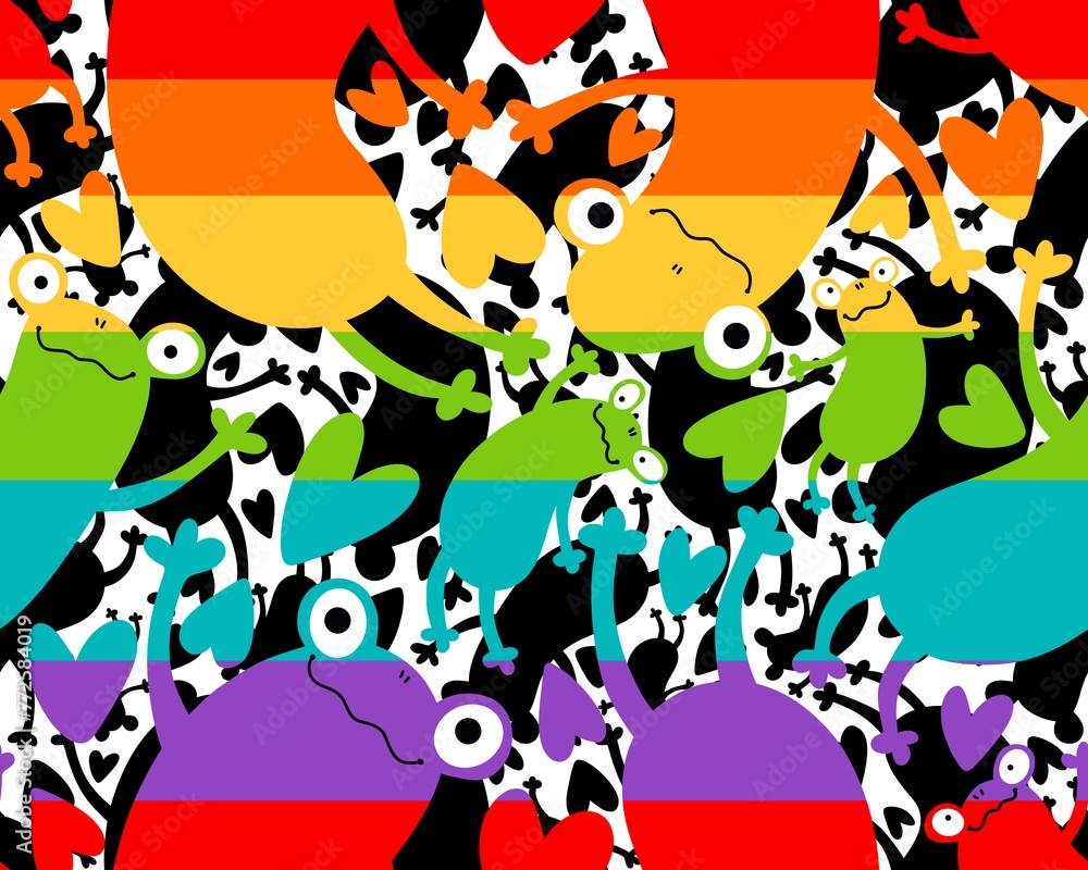 Cartoon summer print with rainbow lgbt frogs seamless pride animals ...