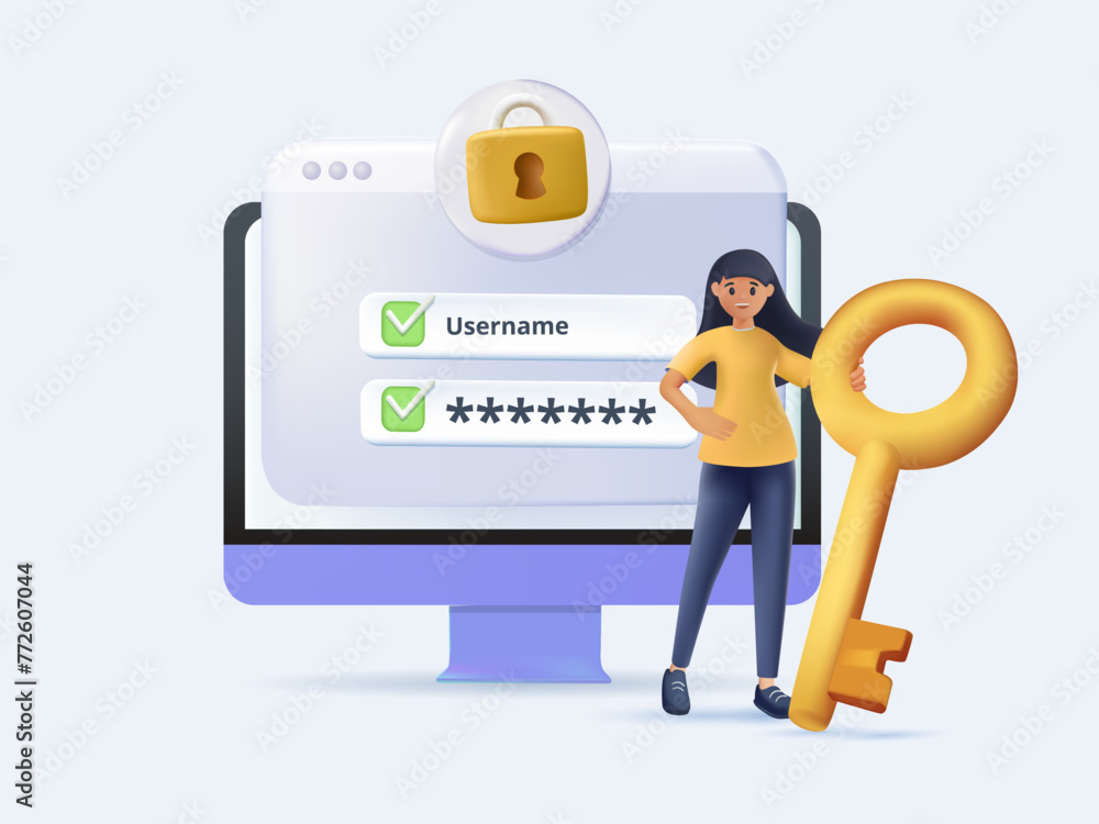 Woman with login and password. Authorization and authentication ...