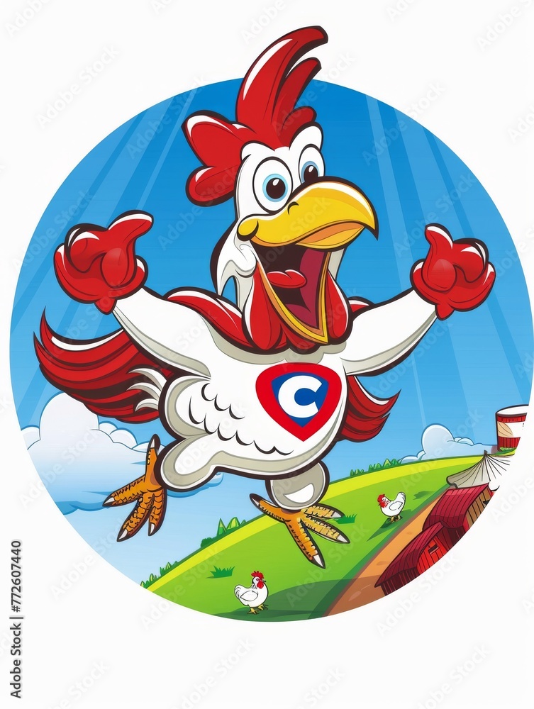 Super hero chicken, a rooster in a raincoat with the letter C on his ...