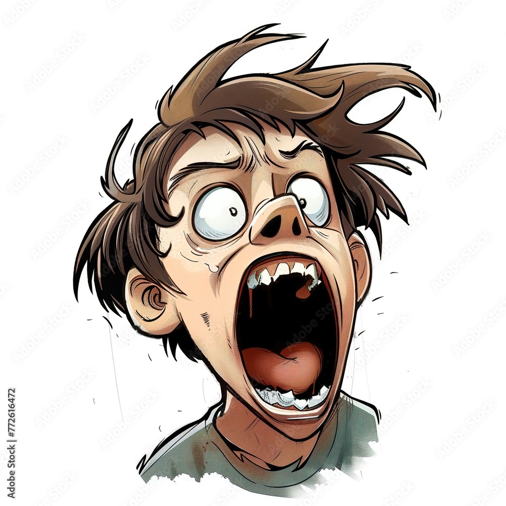 draw a cartoon of a person screaming, white background ai generated t ...