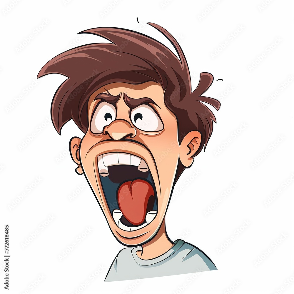 draw a cartoon of a person screaming, white background ai generated t ...