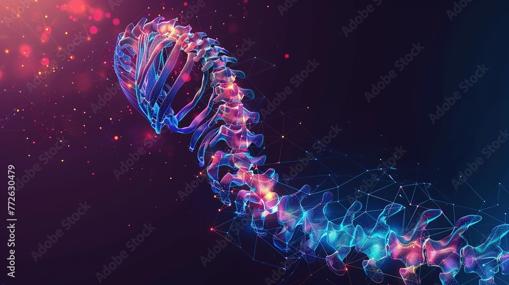 Anatomical, biological wireframe landing page template. 3d spine ...