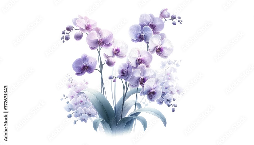 Lavender Orchid Cluster Botanical Illustration ,This botanical illustration presents a cluster ...