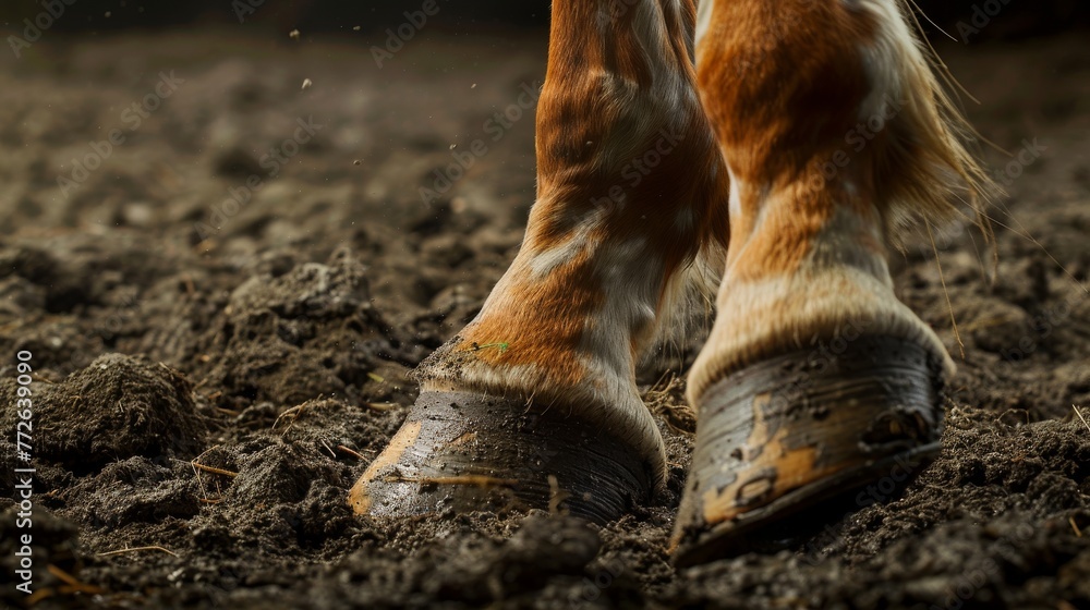 An intricately captured image showcasing the sturdy hooves of a horse ...