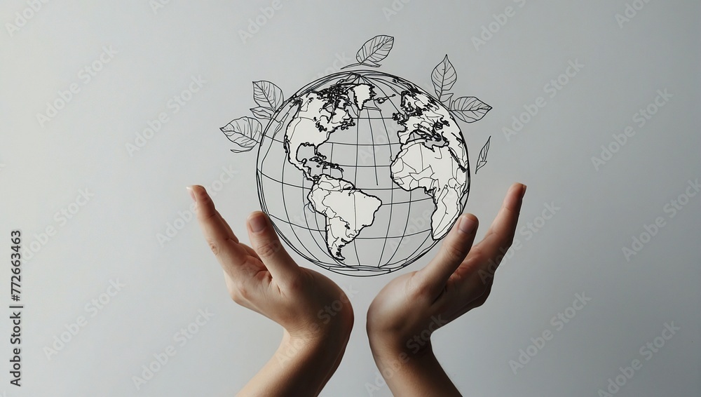 World environment day minimalist vector background with earth in hands ...