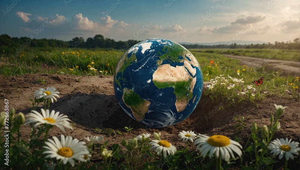 world environment day with earth, levees, flowers, butterfly's ...
