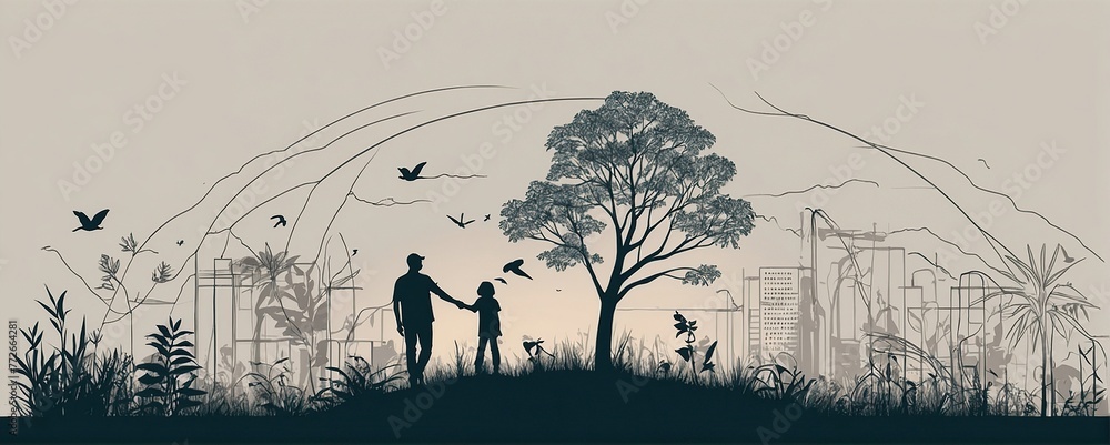 World environment day minimalist vector background with earth in hands ...