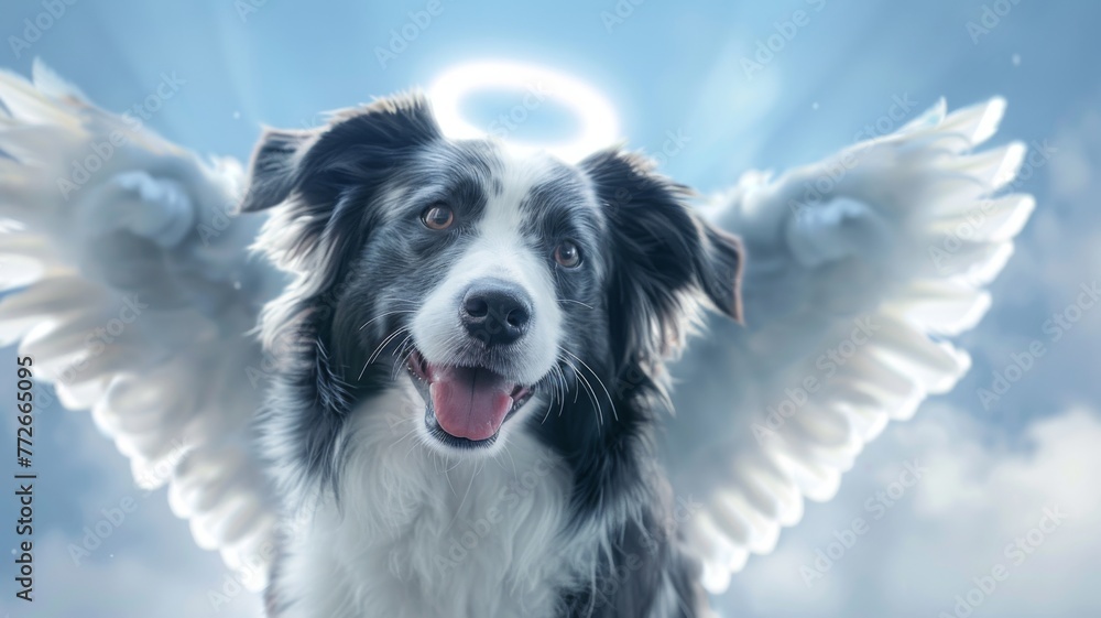 Border Collie with angel wings and halo - A charming Border Collie dog ...