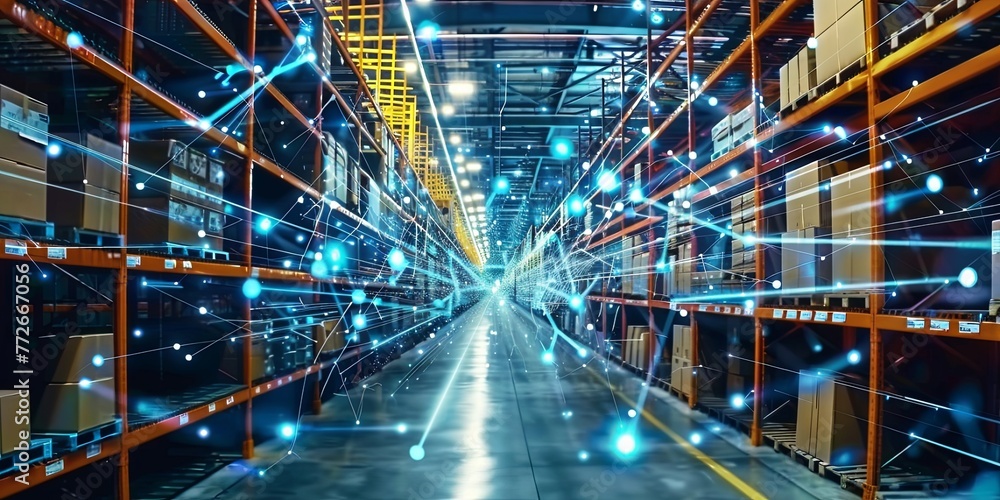 The image could depict a warehouse interior with organized shelves and ...