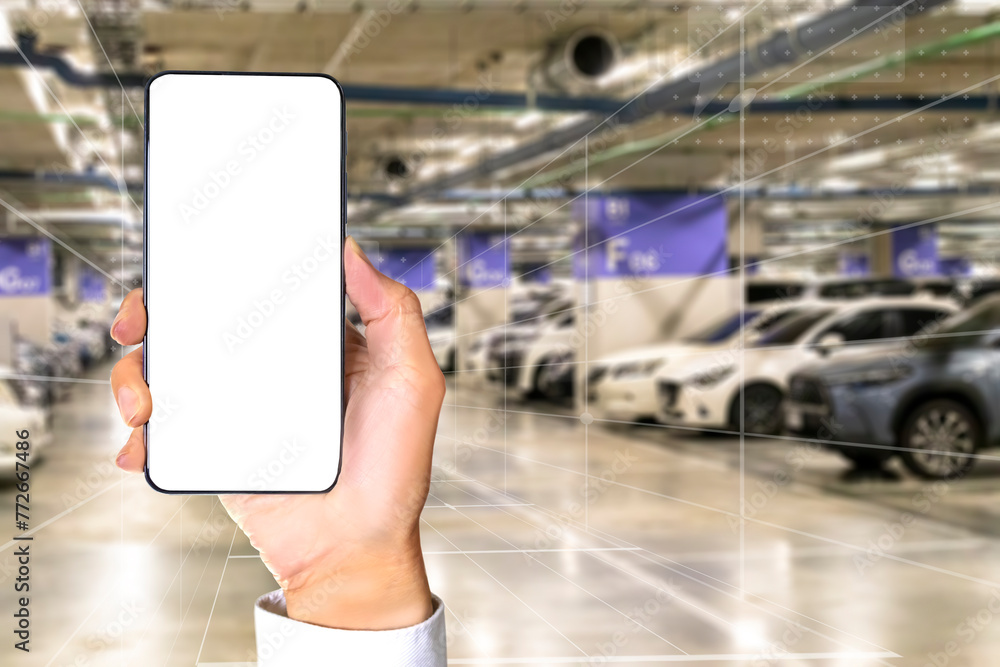 Mobile phone mocking up a white screen for inserting images or text on ...