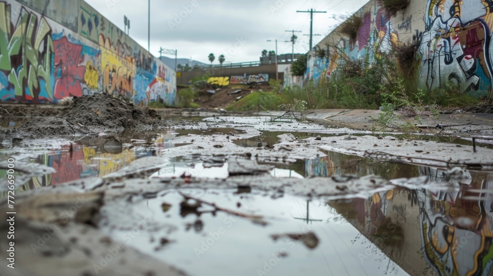 Stray pieces of street art and graffiti are ly visible through the ...