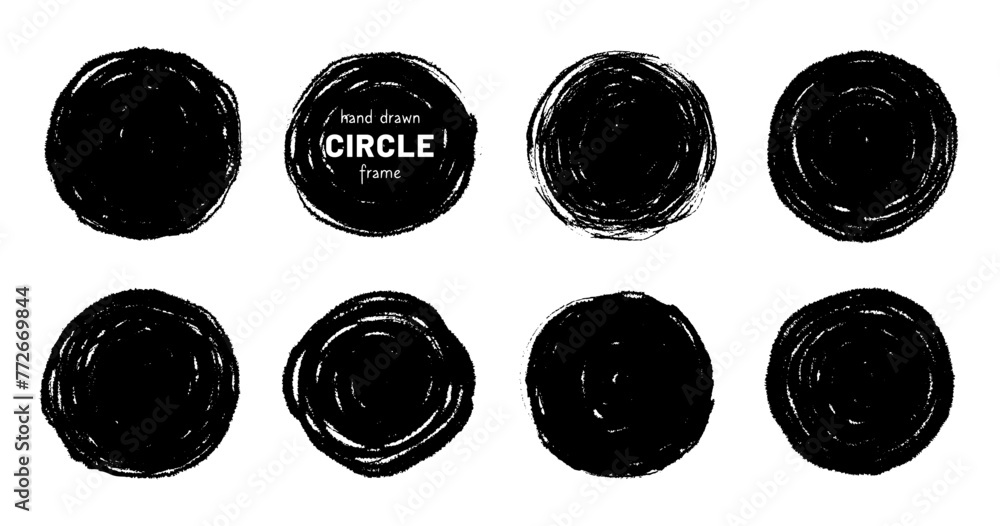 Round circular logo hand drawn brush stroke icon frame element. Round ...