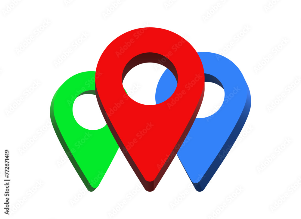 3d location map pointer icon, place pin marker sign - isometric red gps ...