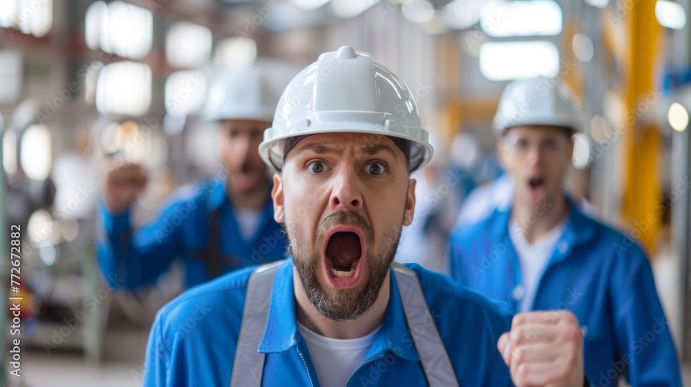 Shocked construction worker in factory - Surprised male construction ...