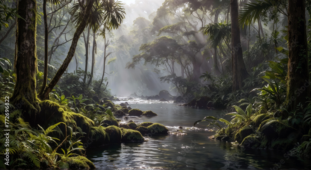 Amazon rainforest landscape. Nature wallpaper design. Generative ai ...