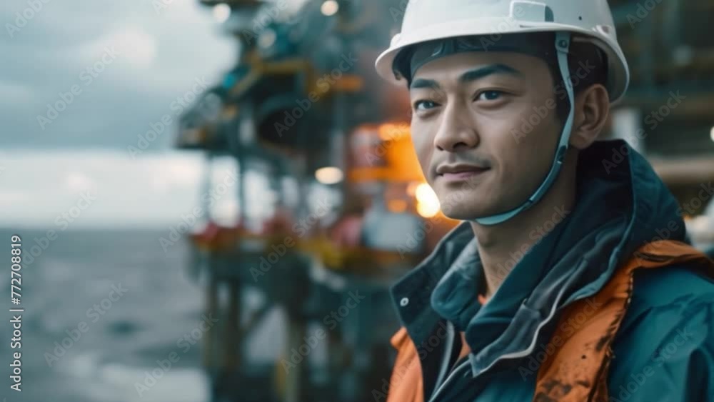 Picture of an Asian petroleum engineer Inspect crude oil drilling rigs ...