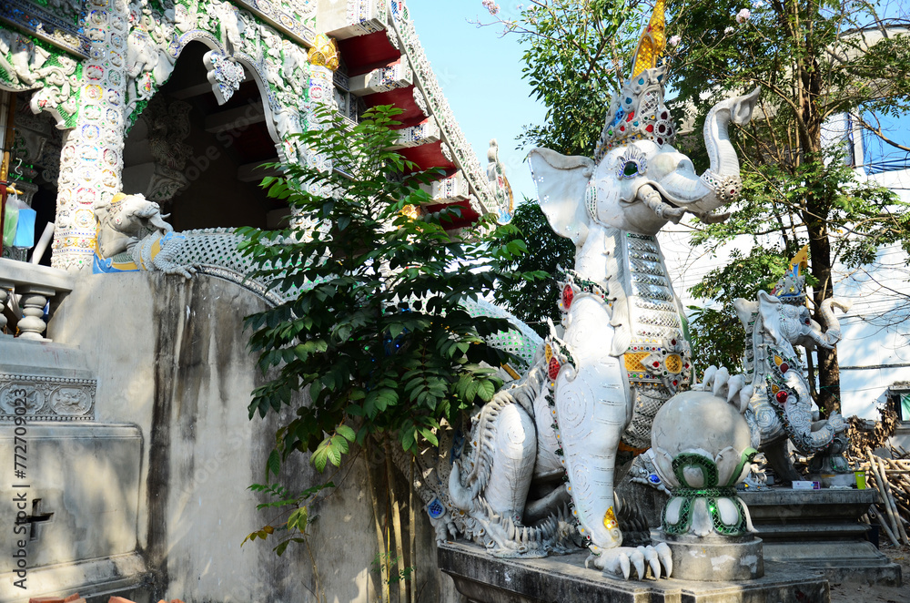 Carving sculpture art of legend creatures mythical himmapan animals in ...