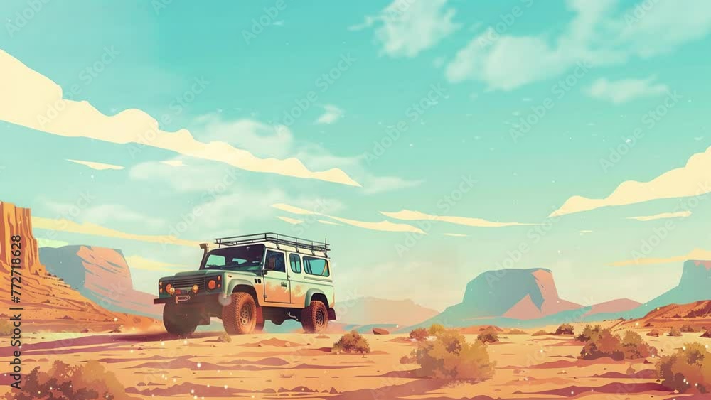 into the wild illustration of a car driving. seamless looping overlay ...