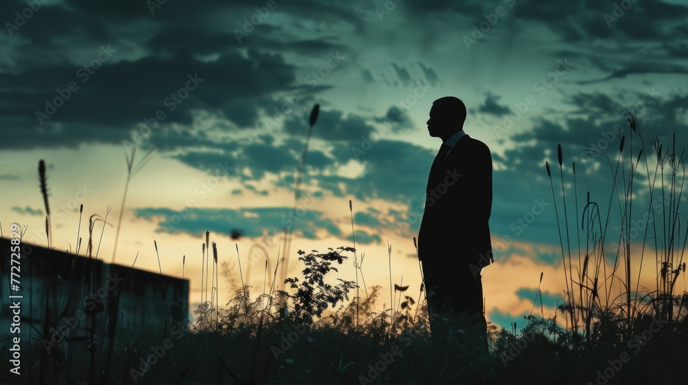 Against the backdrop of despair, the silhouette of a defeated ...