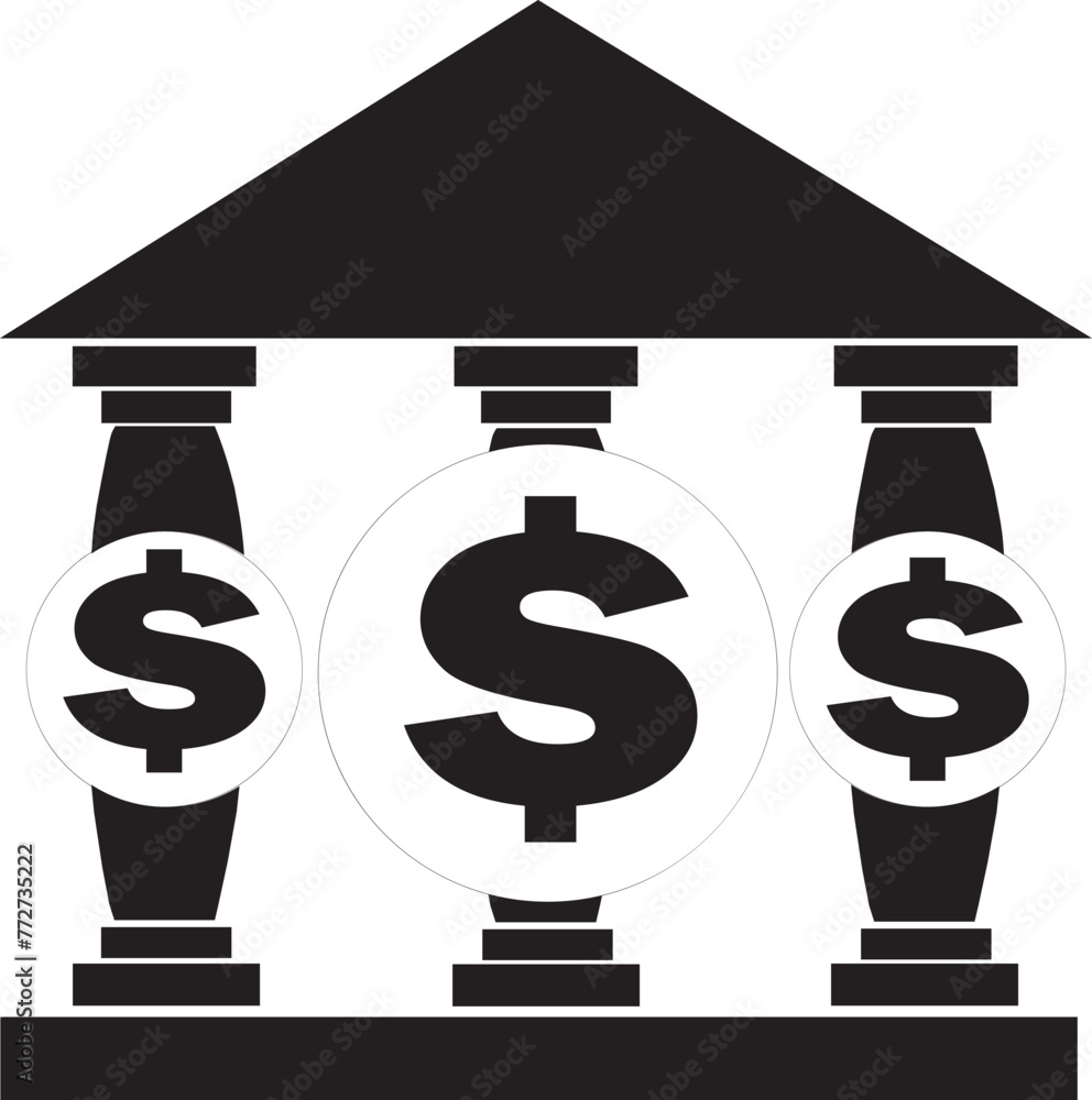 bank icon simple vector illustration, bank icon with dollar sign, bank ...