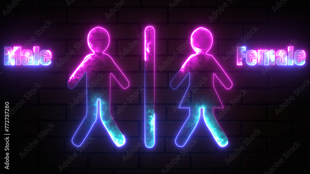 WC toilet neon sign with male and female glowing icons. Man and women ...
