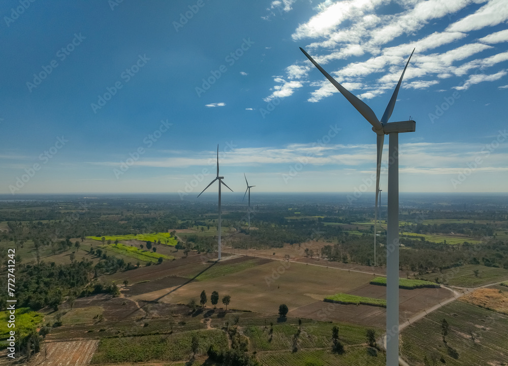Landscape of wind farm. Wind energy. Wind power. Sustainable, renewable ...