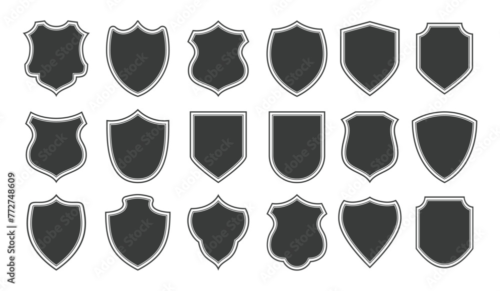 Shields icon set. Collection of security shield icons. Police badge ...