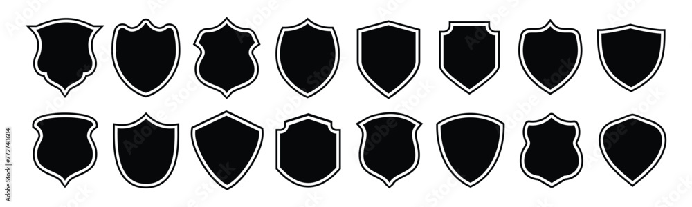 Shields icon set. Collection of security shield icons. Police badge ...