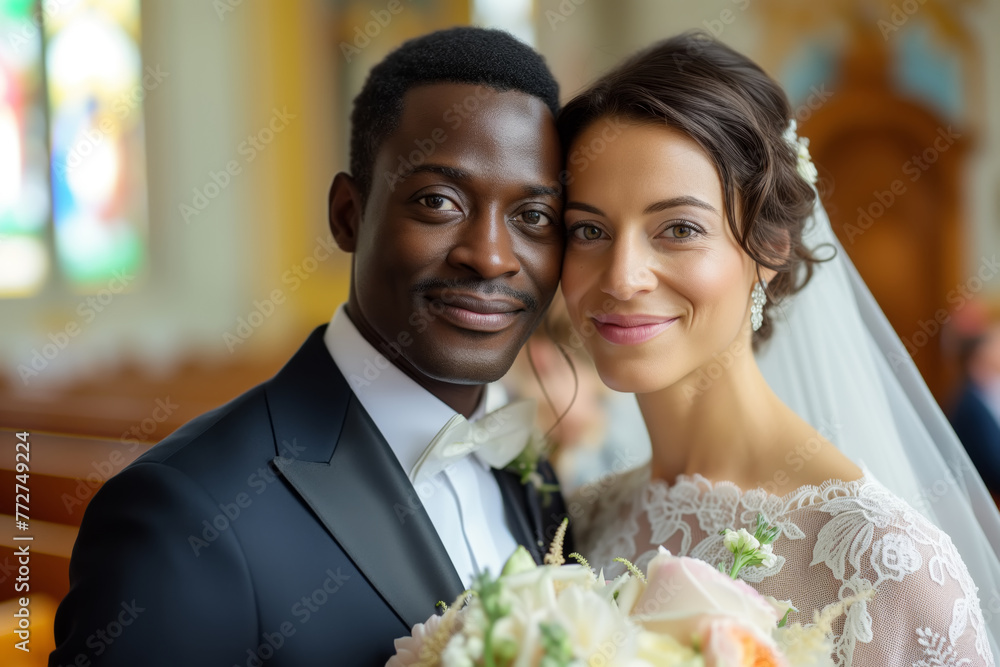 Interethnic marriage, African American groom and Caucasian bride in ...