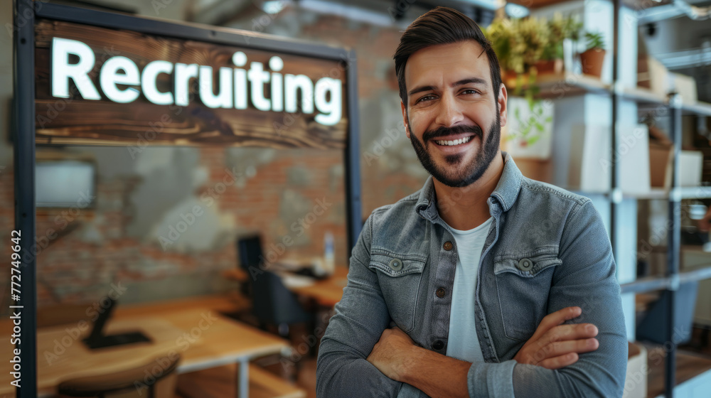Recruit concept image with a modern caucasian young man recruitment ...