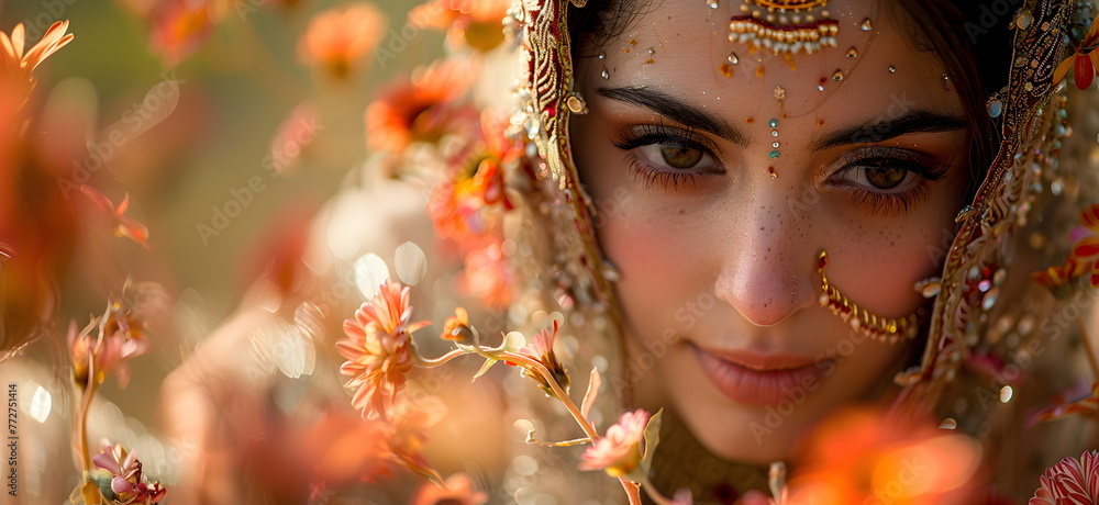 Portrait of a beautiful young Indian bride wearing ethnic Indian ...