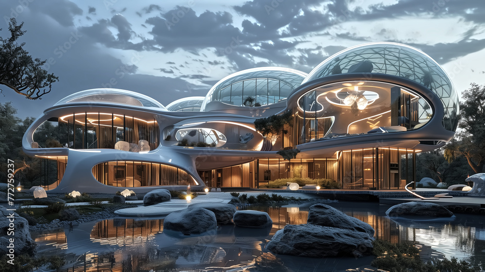 Create a design for a Glass Futuristic Mansion, accentuating fea Stock ...