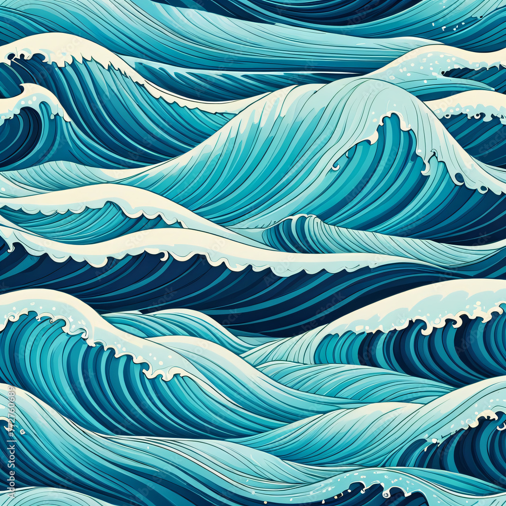 Seamless Wave Pattern with Blue Ocean Waves Vector Illustration Stock ...