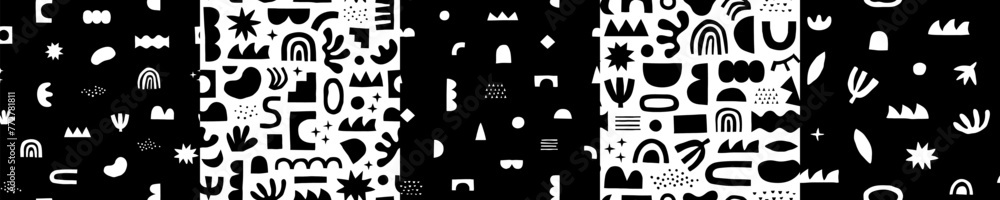 Abstract organic shape seamless pattern set with black and white ...