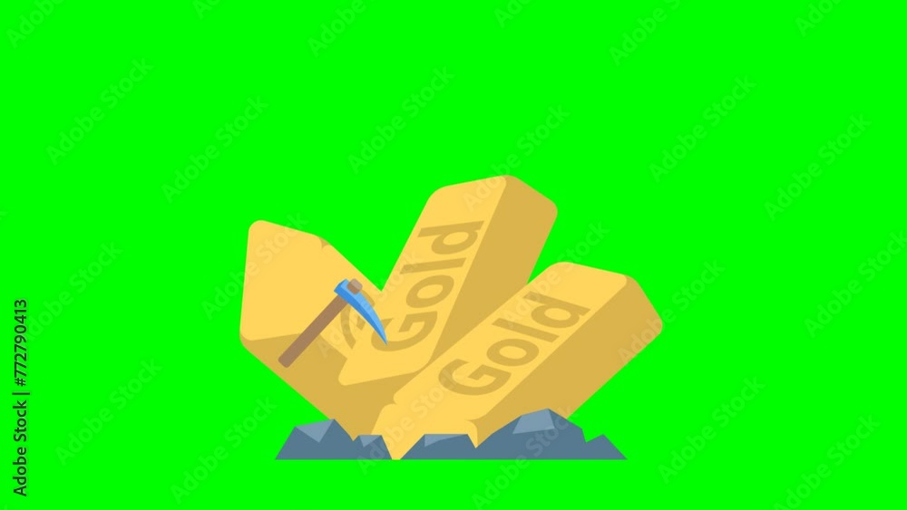 Wealth, money, luck, success. Old gold mine. The pickaxe hits the gold ...