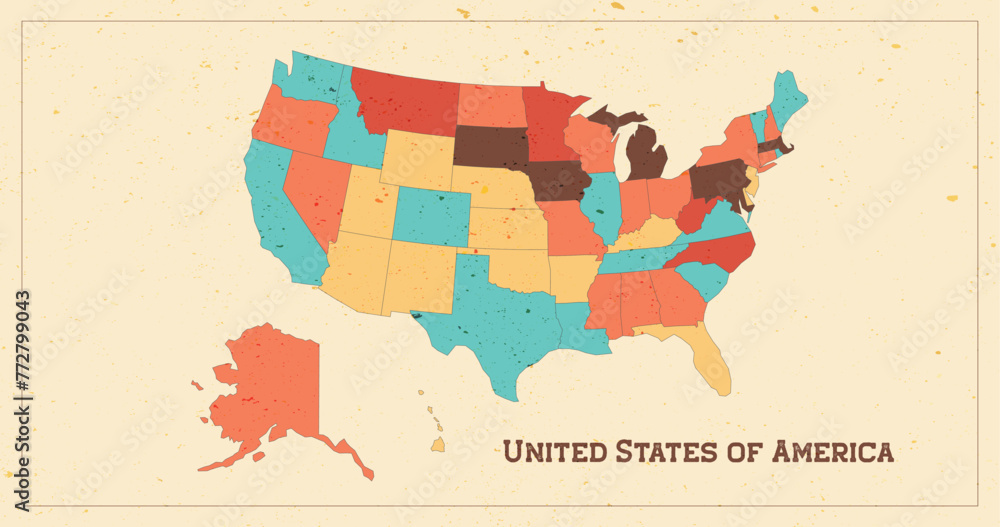 Vintage map of United States of America map. USA country cartography ...