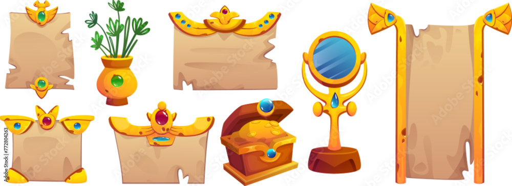 Egyptian game ui frames and assets. Cartoon vector set of ancient Egypt ...