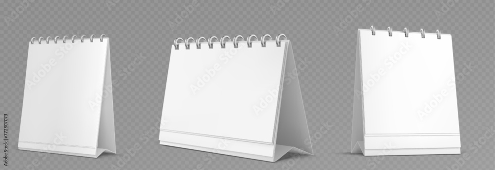 Desk calendar with spiral mockup. Realistic 3d vector set of vertical ...