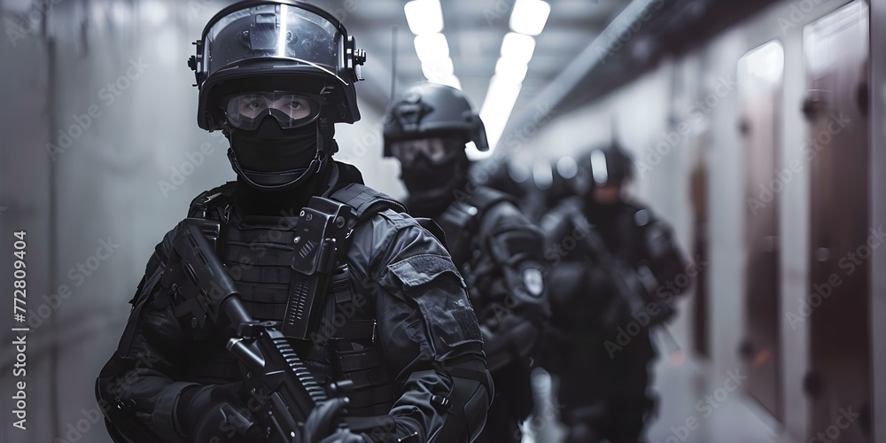 Riot police SWAT team clearing a corridor. Concept Law Enforcement ...