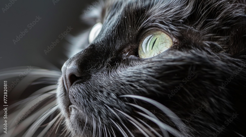 Mystic Stare: Black Domestic Cat with Piercing Green Eyes Generative AI ...