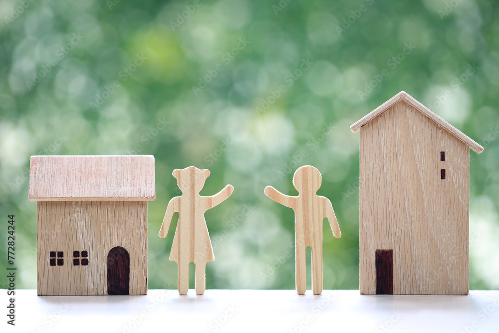 Friendship, Two neighbor friendly greeting on natural green background ...