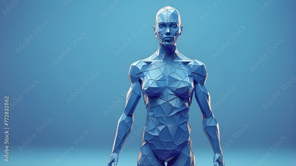 digital human body in abstract form. Wireframe silhouette in polygons ...